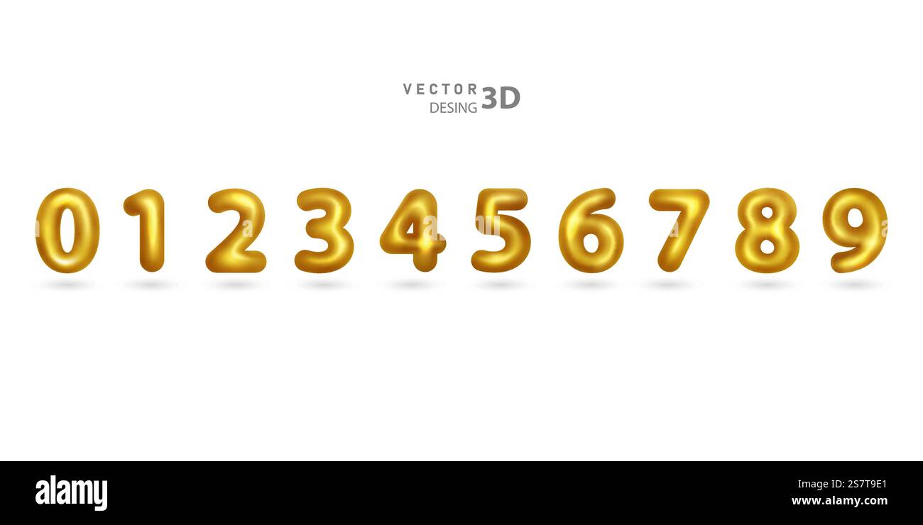 Number 0 to 9. Golden balloons design for parties, birthdays ...
