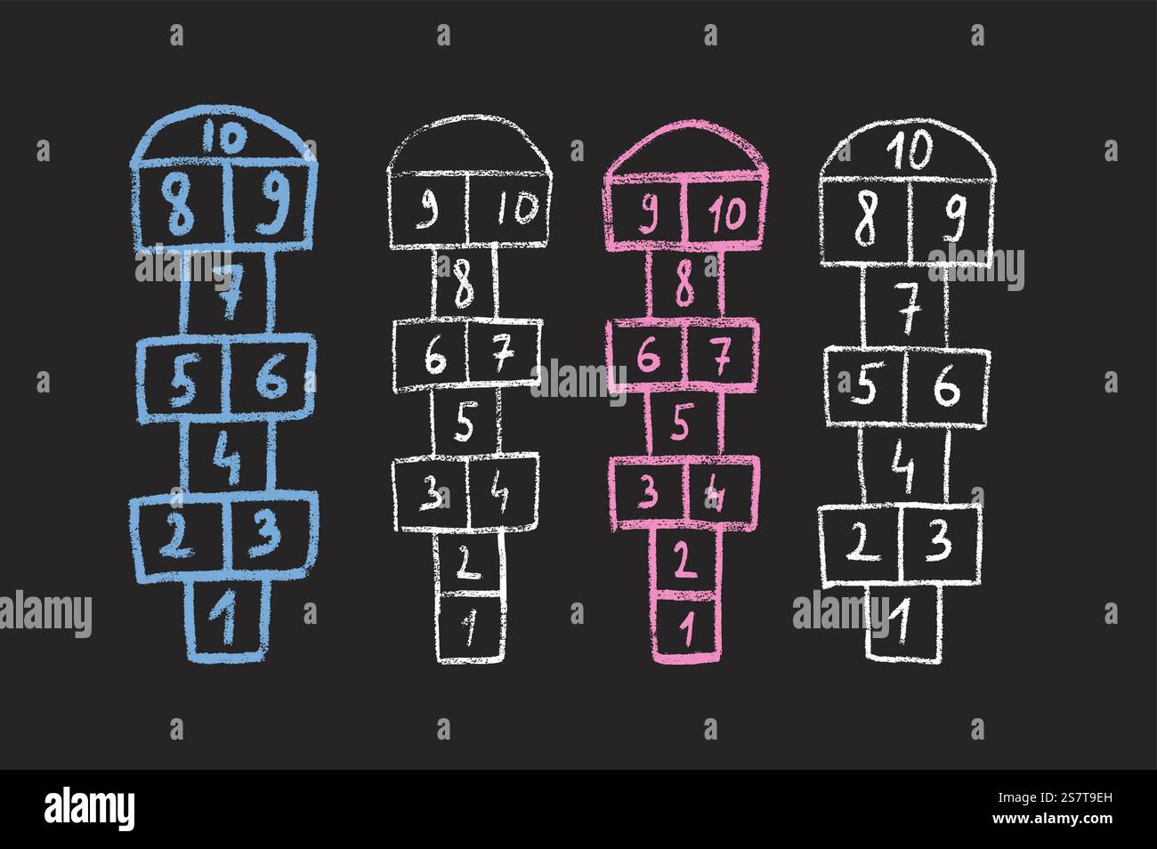 Hopscotch games set isolated on dark background. Children playground ...