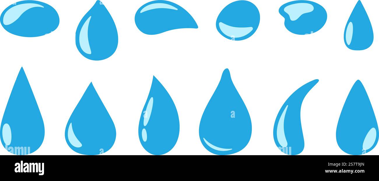 Blue raindrops icons, decorative pears or drops various shapes set ...