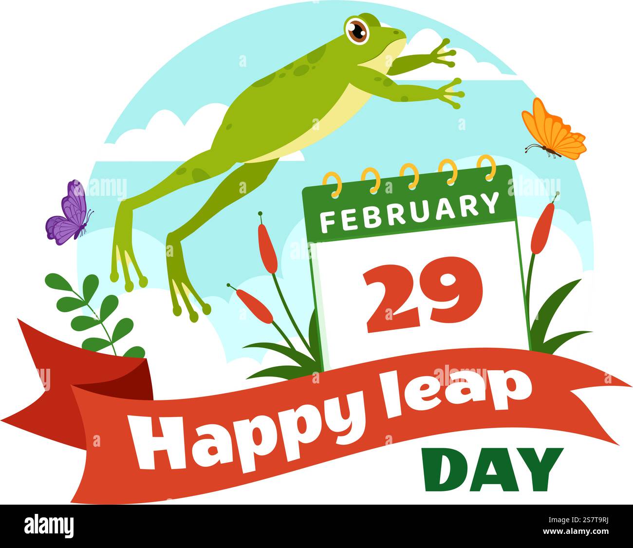 Happy Leap Day Vector Illustration on 29 February with Jumping Frogs ...