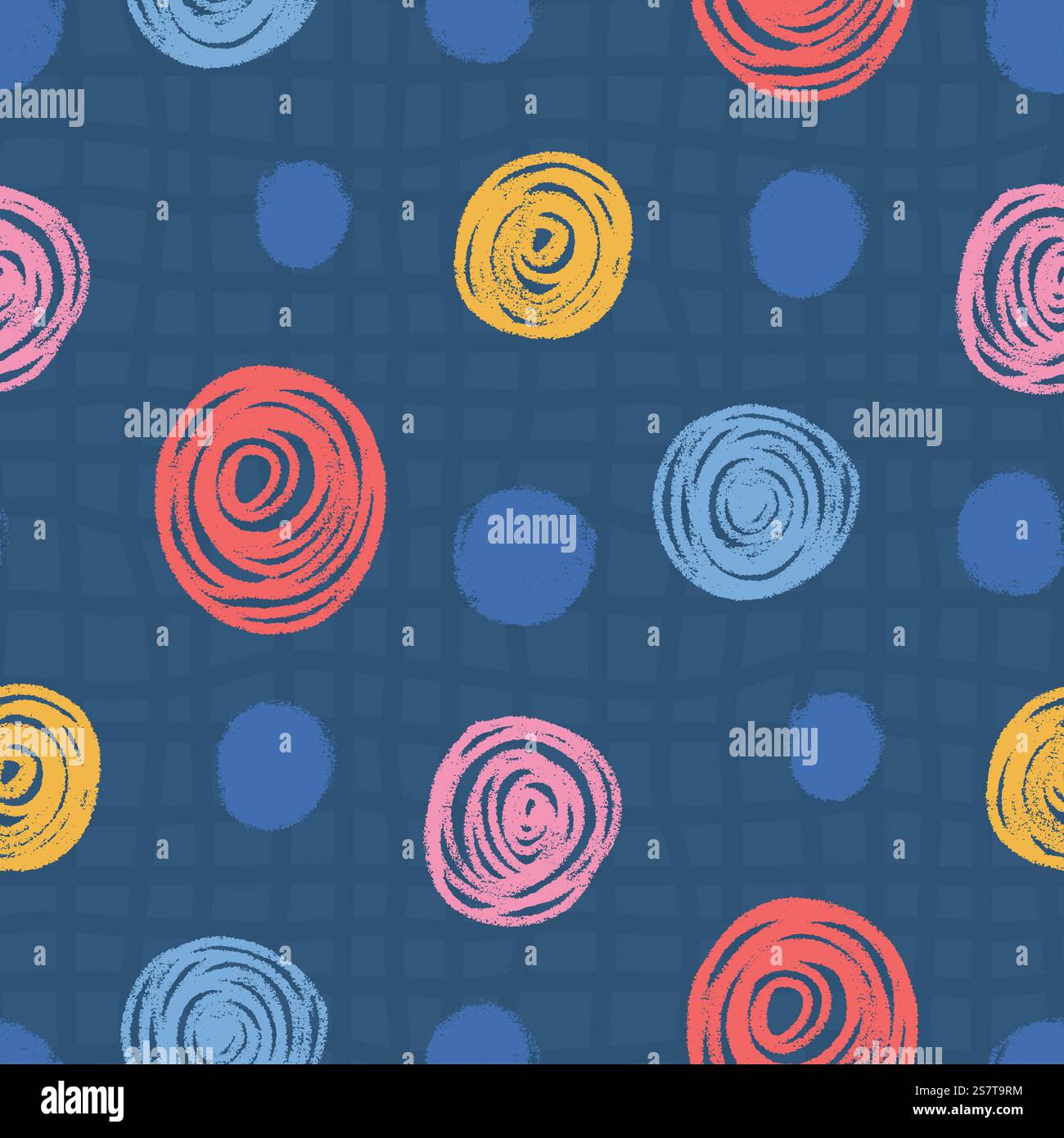 Polka dots abstract seamless pattern crayon drawn. Circular spots ...