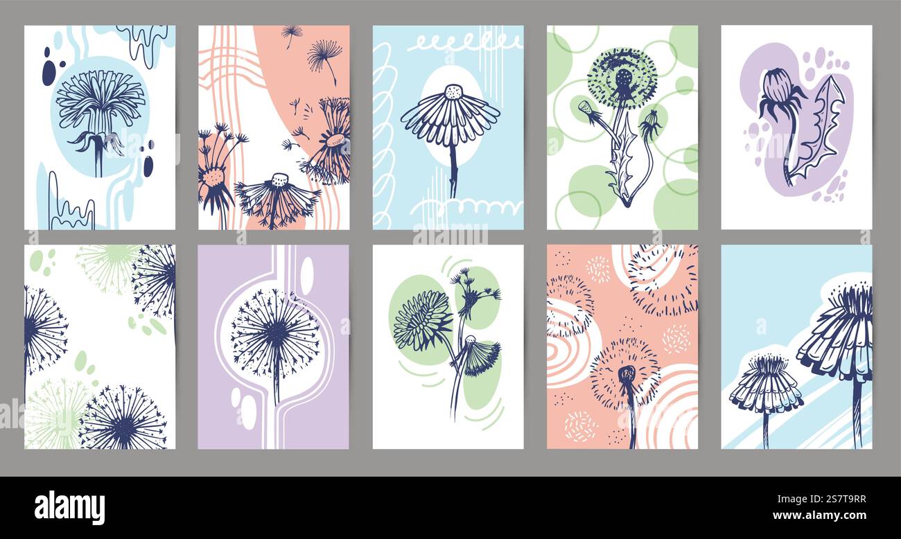 Dandelion cards, bright chic posters with organic motifs. Simple flyers ...