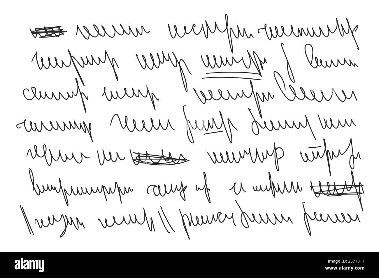 Illegible strike fake decorative cursive script message. Handwritten ...