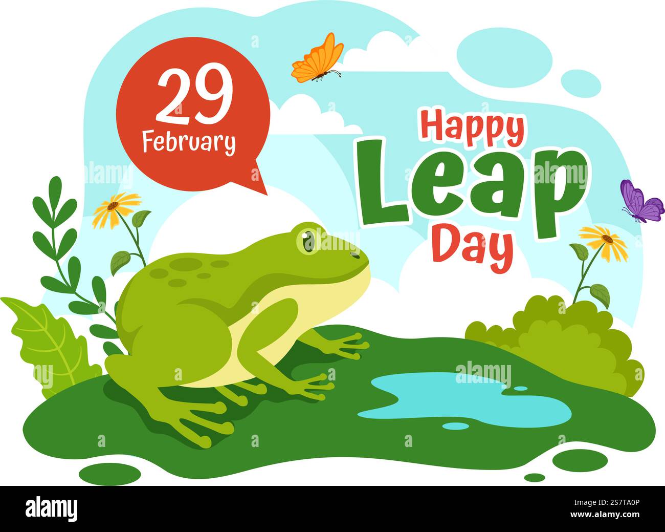 Happy Leap Day Vector Illustration on 29 February with Jumping Frogs ...
