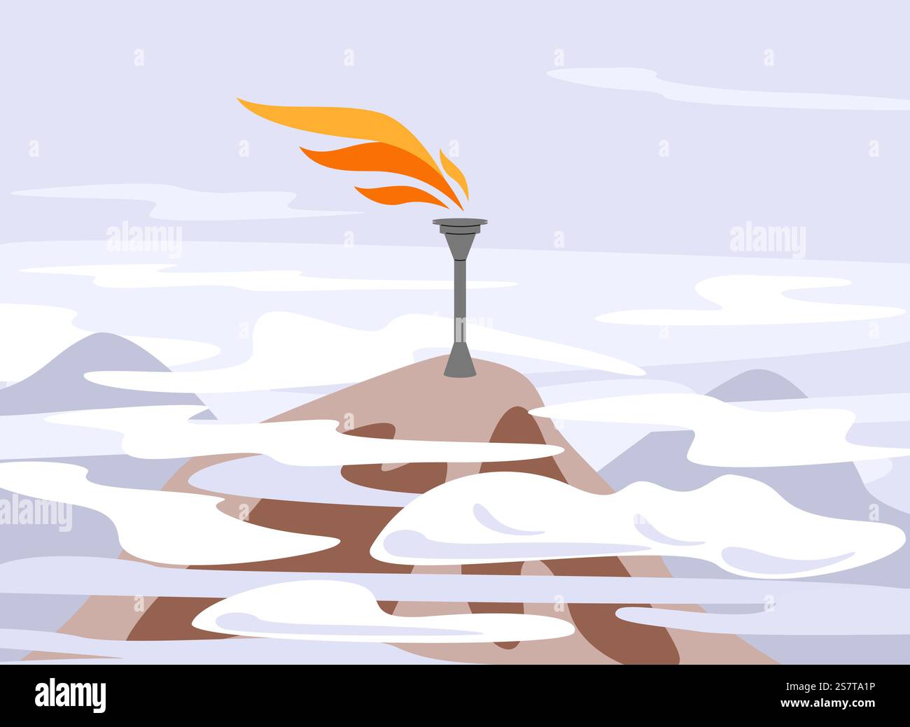 Fire burn on mountain or rock top. Victory or freedom symbol. Attention ...