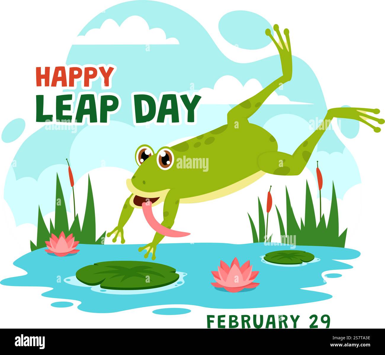 Happy Leap Day Vector Illustration on 29 February with Jumping Frogs ...