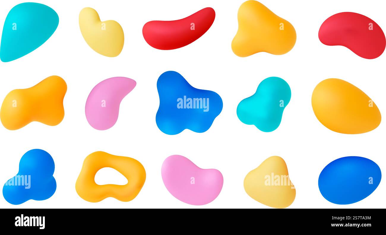 Various 3d abstract modern shapes. Isolated liquid forms, plasticine ...