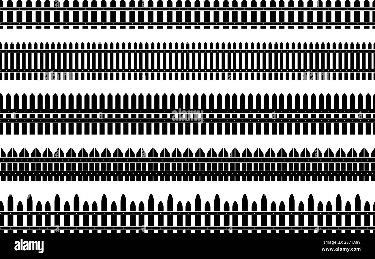 Fences seamless pattern. Black fence silhouettes designs, flat yard ...