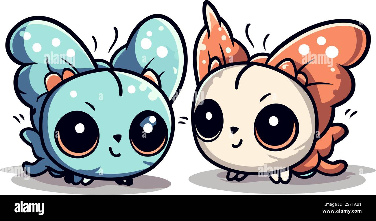 Cute butterfly and butterfly characters. Vector illustration in cartoon ...
