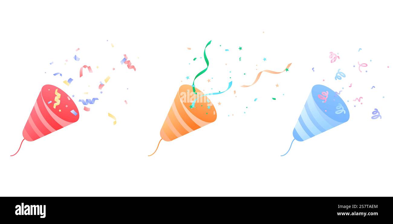popper design background with beautiful ribbon and confetti vector ...