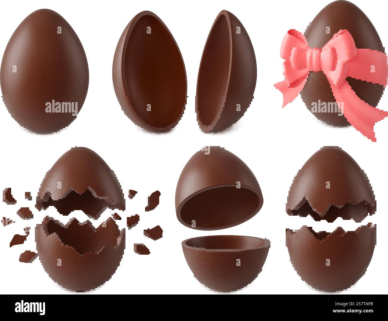Realistic chocolate eggs, broken candy egg. Easter surprise, kinder ...