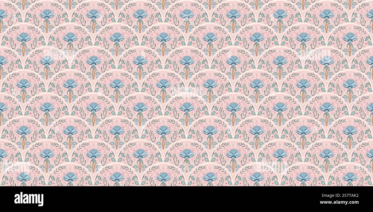 Chintz lotus flower seamless pattern. Modern scallop botanical endless ...