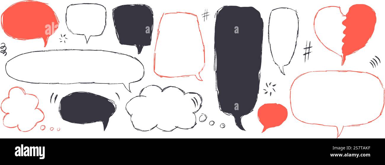 Speech bubbles set. Crayon doodle text frames. Chat dialog boxes. Comic ...
