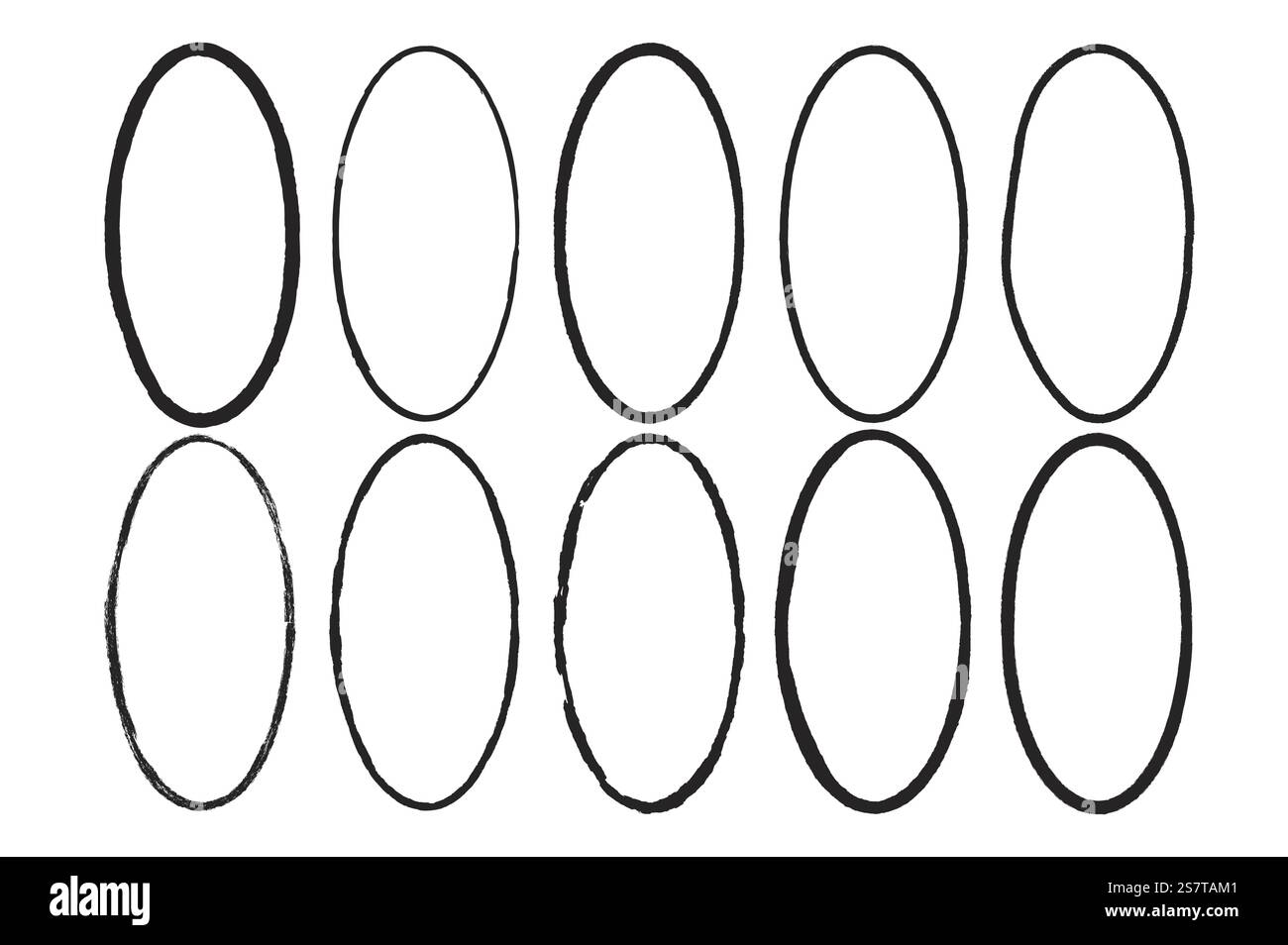 Grunge set of ellipse frames. Oval shapes modern black. Vector hand ...