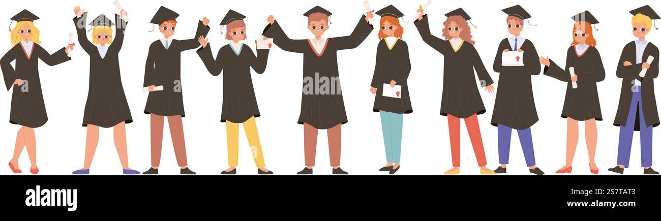 Happy graduate students team. Student hold diploma, cute teenagers in ...