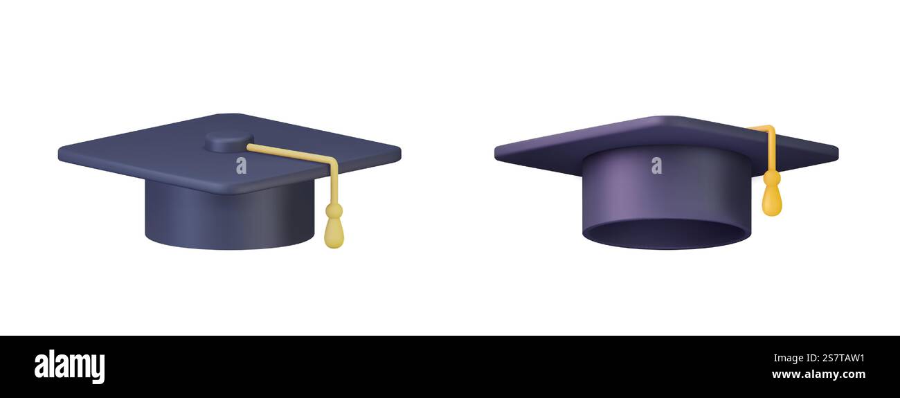 3d Graduation cap icon. High school college university complete ...