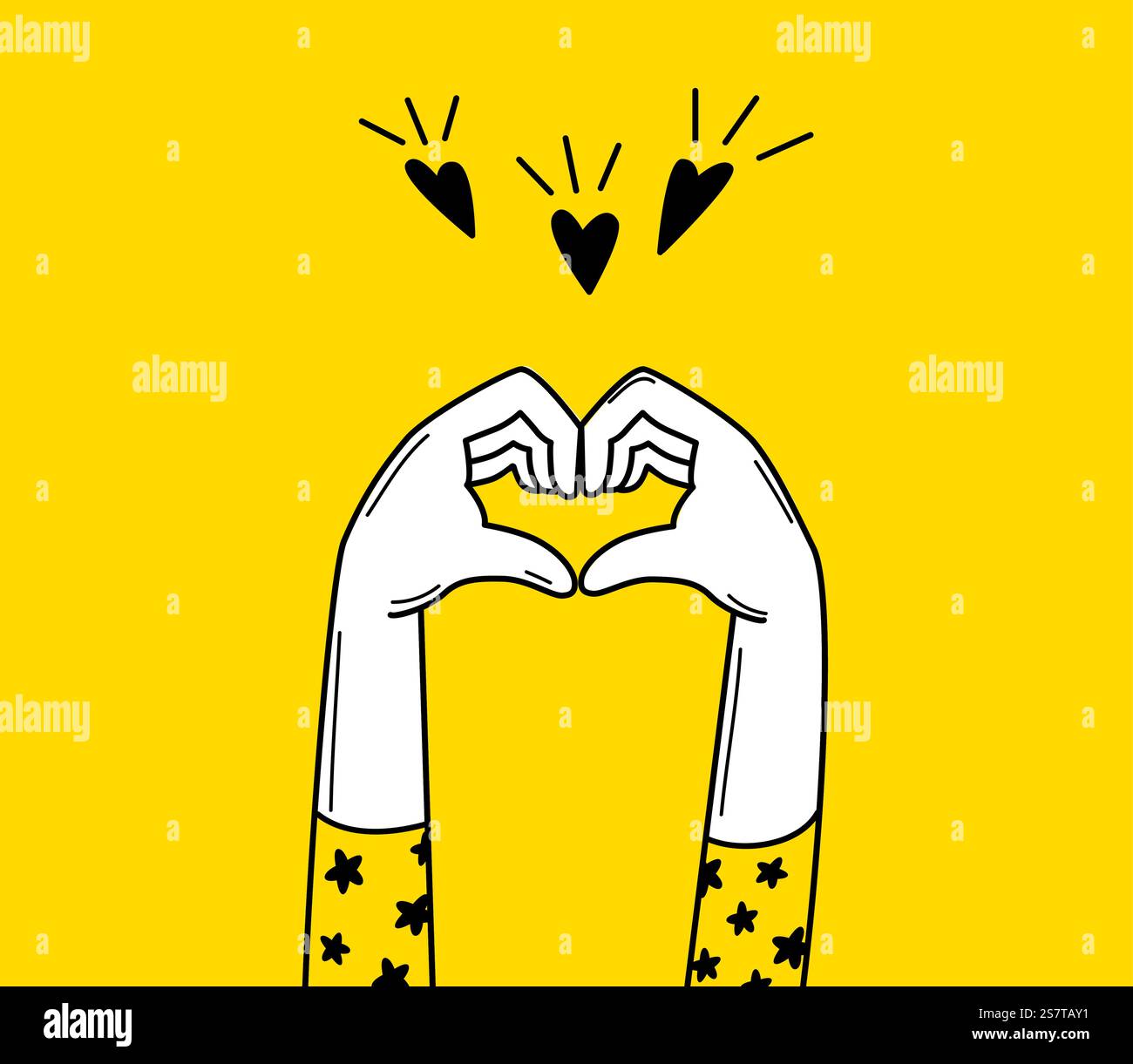 Doodle hands show heart sign. Love romantic poster, sketch abstract ...