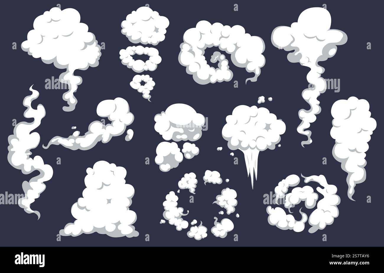 Cartoon smoke on wind, smoking comic kit. Explosion effect, cooking fog ...