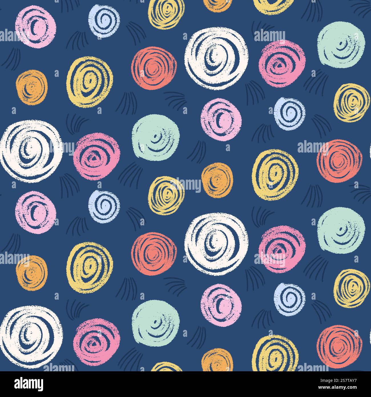 Polka dots seamless pattern crayon drawn. Circle confetti endless ...