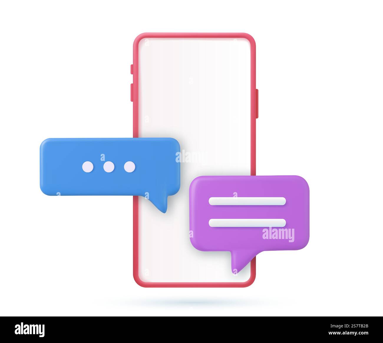 3D render smartphone with floating chat bubbles, social media chat app ...