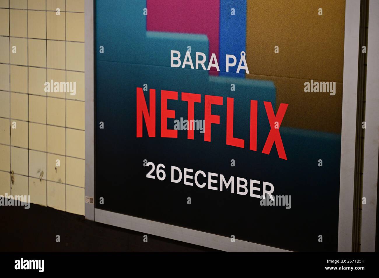 Stockholm, Uppland, Sweden. January 1 2025. Netflix advertisement in ...