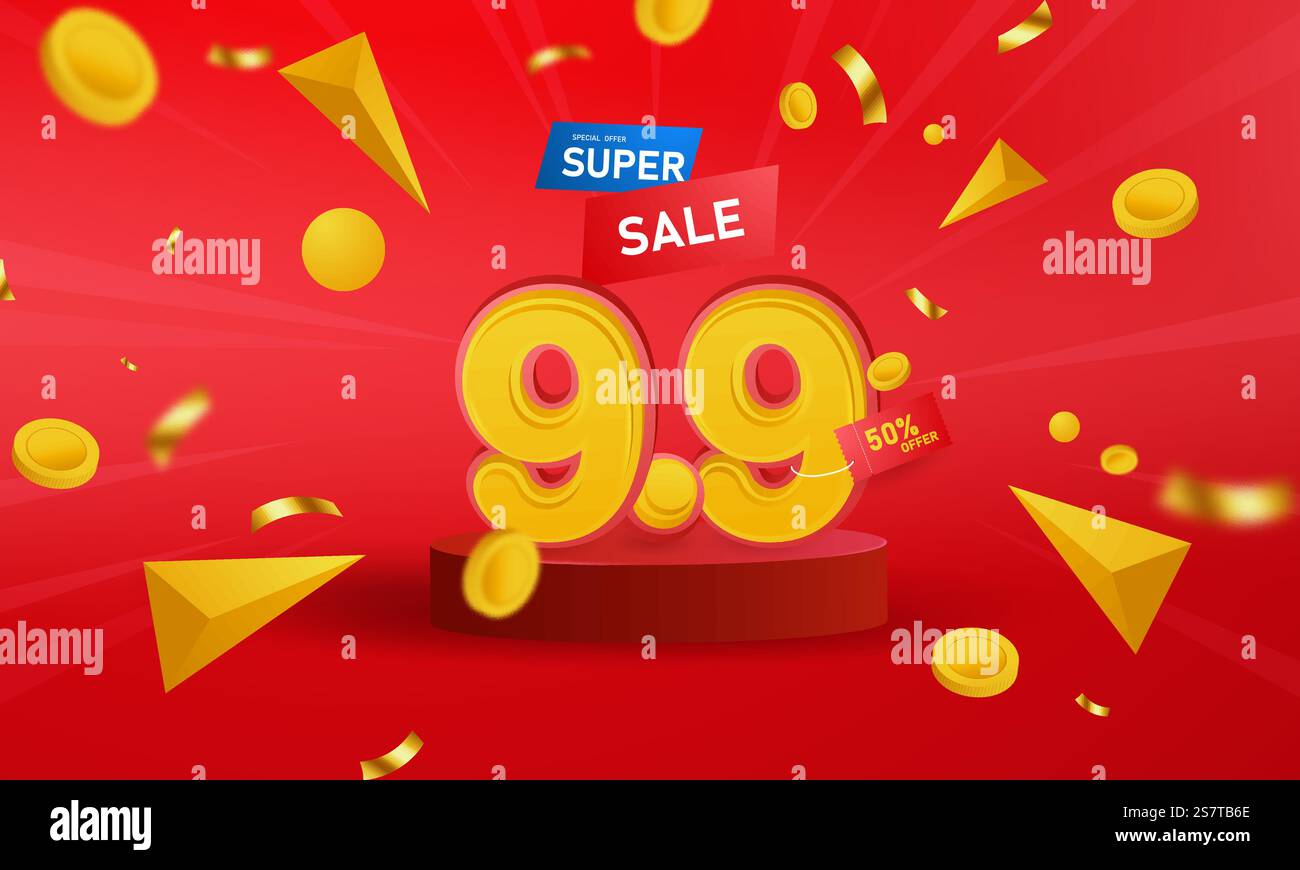 9.9 shopping day poster or banner on red background banner template design for social media and ...