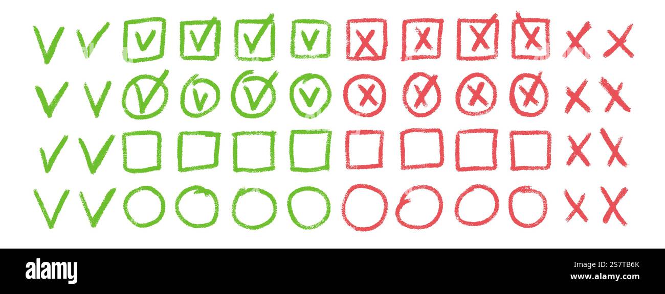 Set of checkboxes. Tick and check marks pack. Cross and v sign pencil ...
