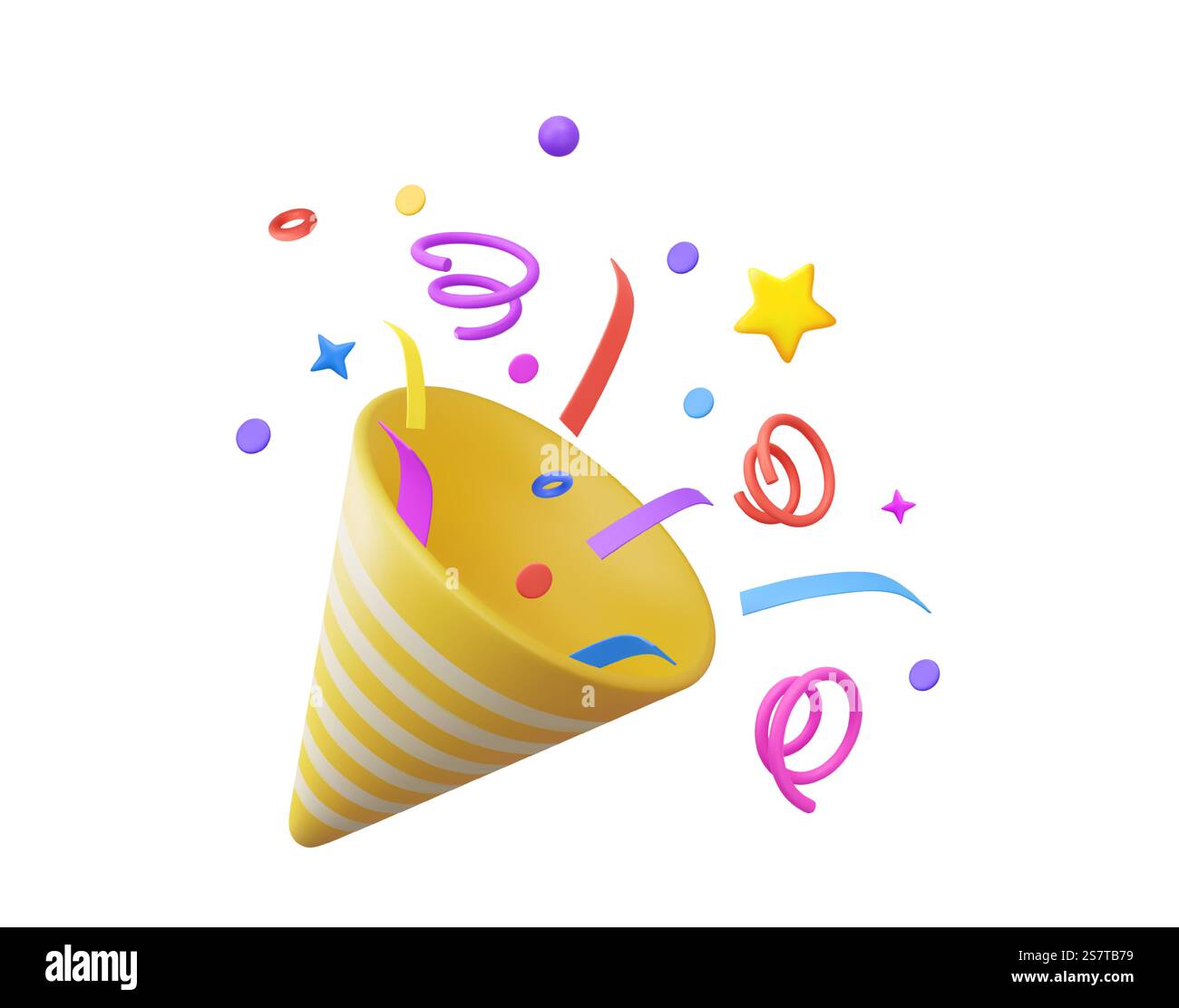 3D Party popper with explosion confetti. Birthday surprise. Firecracker ...