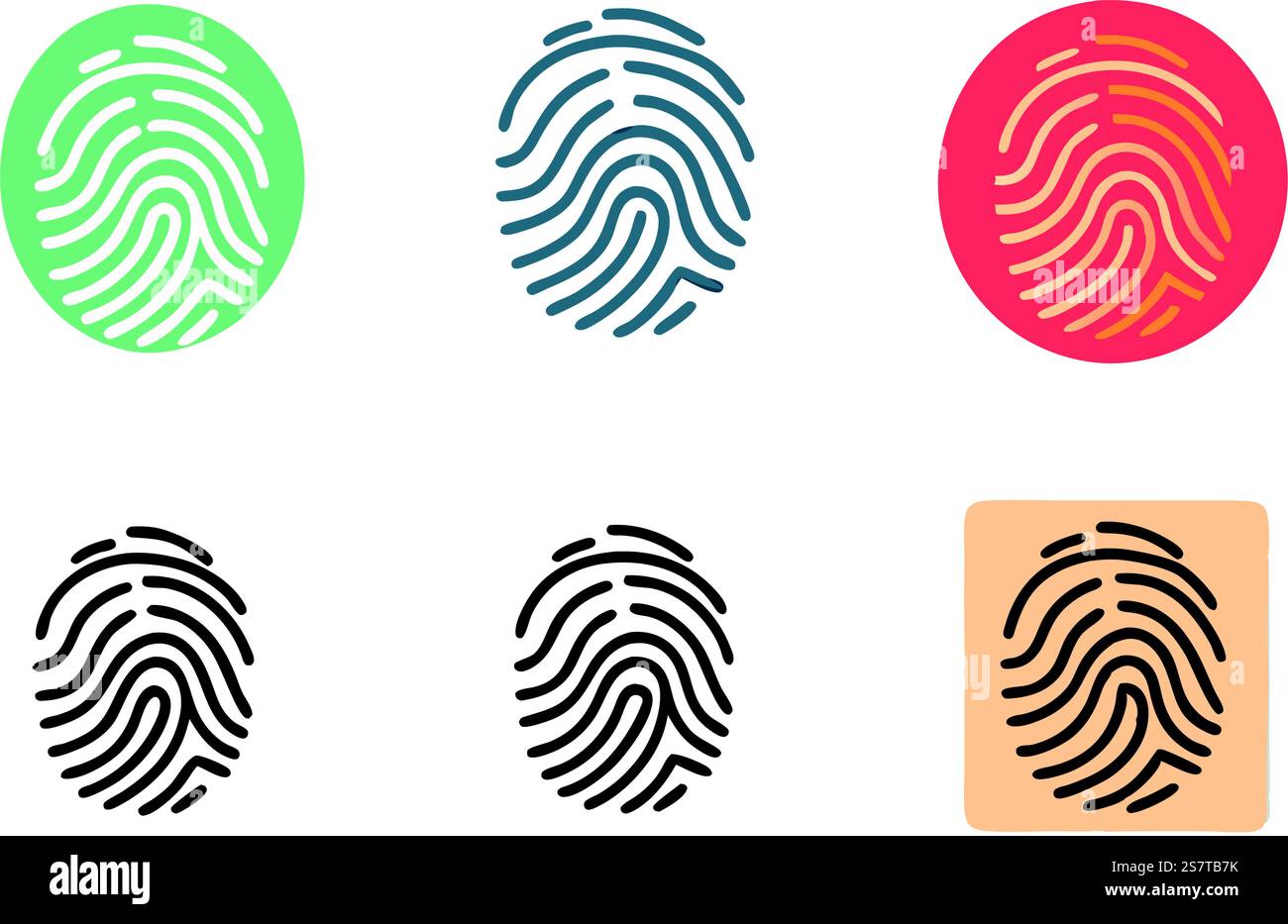 Fingerprint line art icon set showcasing various styles, including ...
