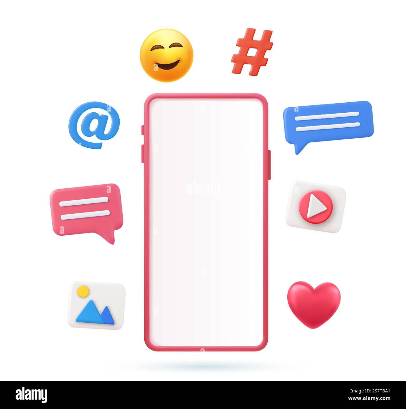 3D Online Social media communication platform concept. phone with ...