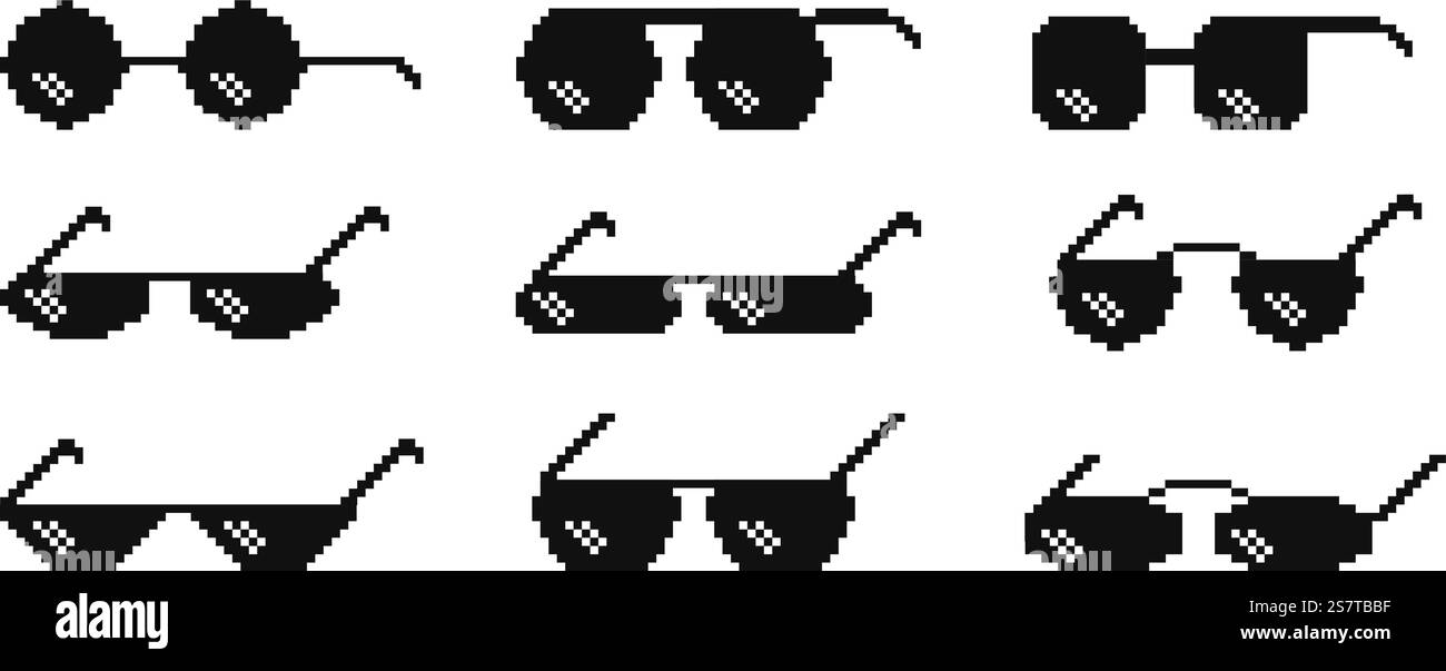 Pixel boss sunglasses, 8 bit sunglass design. Isolated gangster meme ...