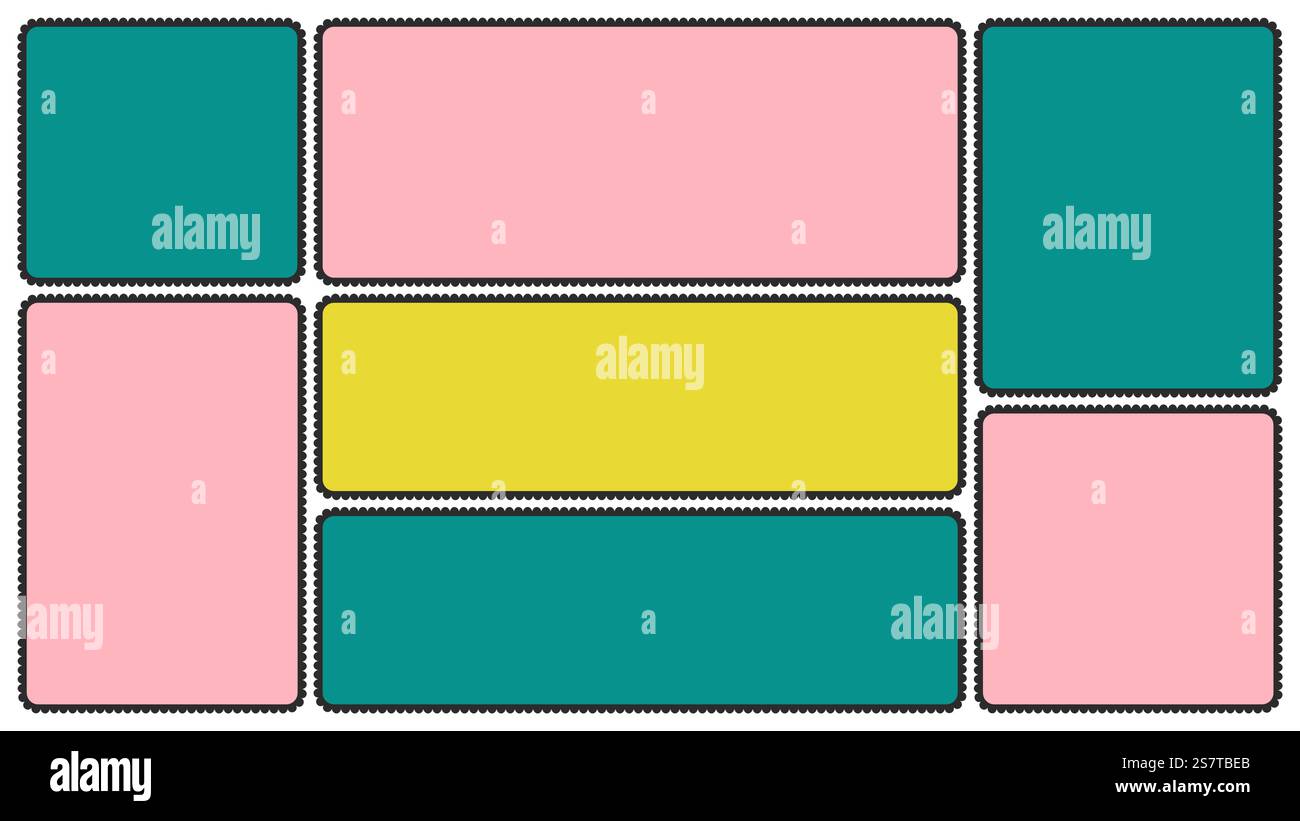 Scallop edged frame template set. Bento collage grid shapes. Geometry ...