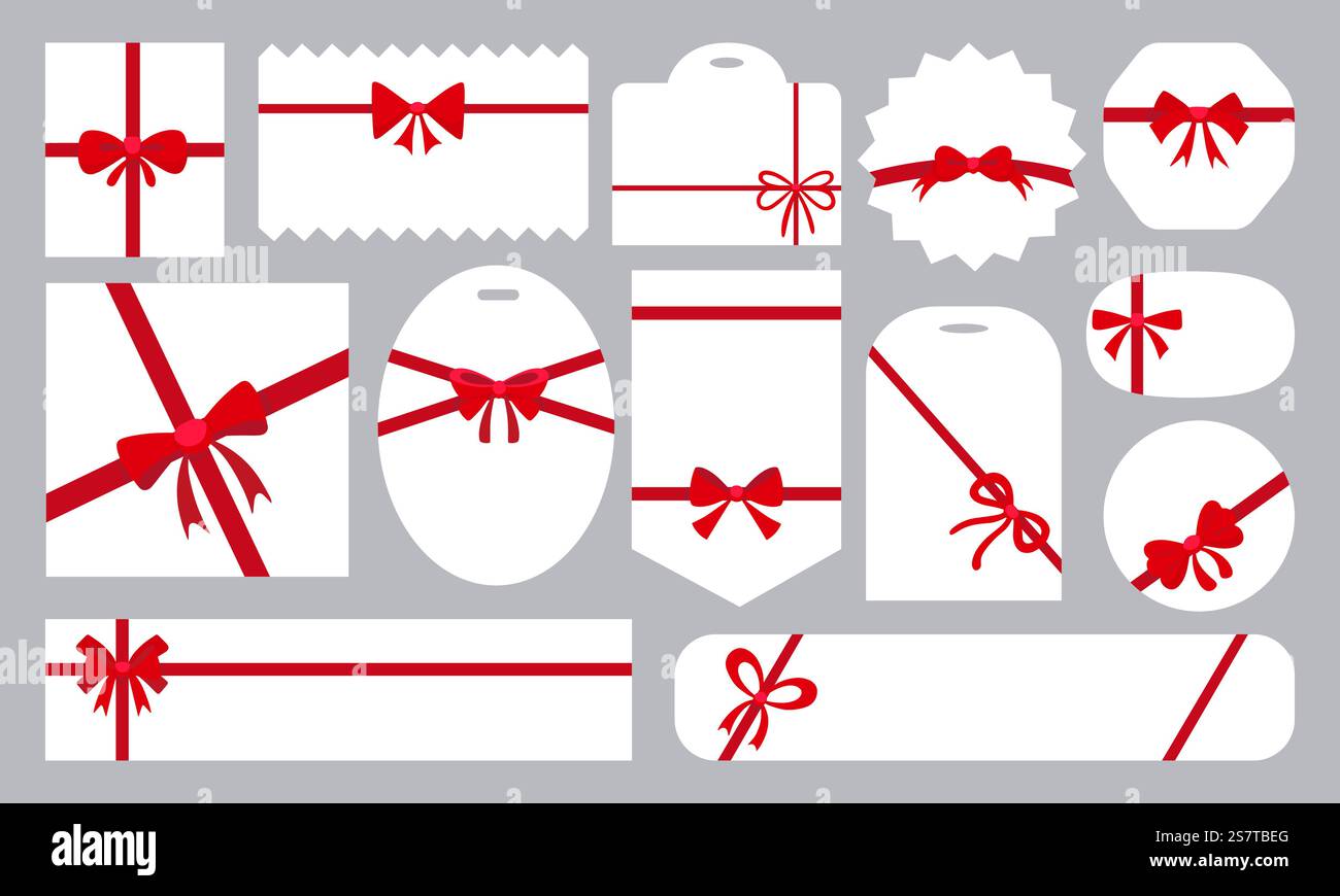 Flat bows cards template. Gift printable card graphic design. Present ...