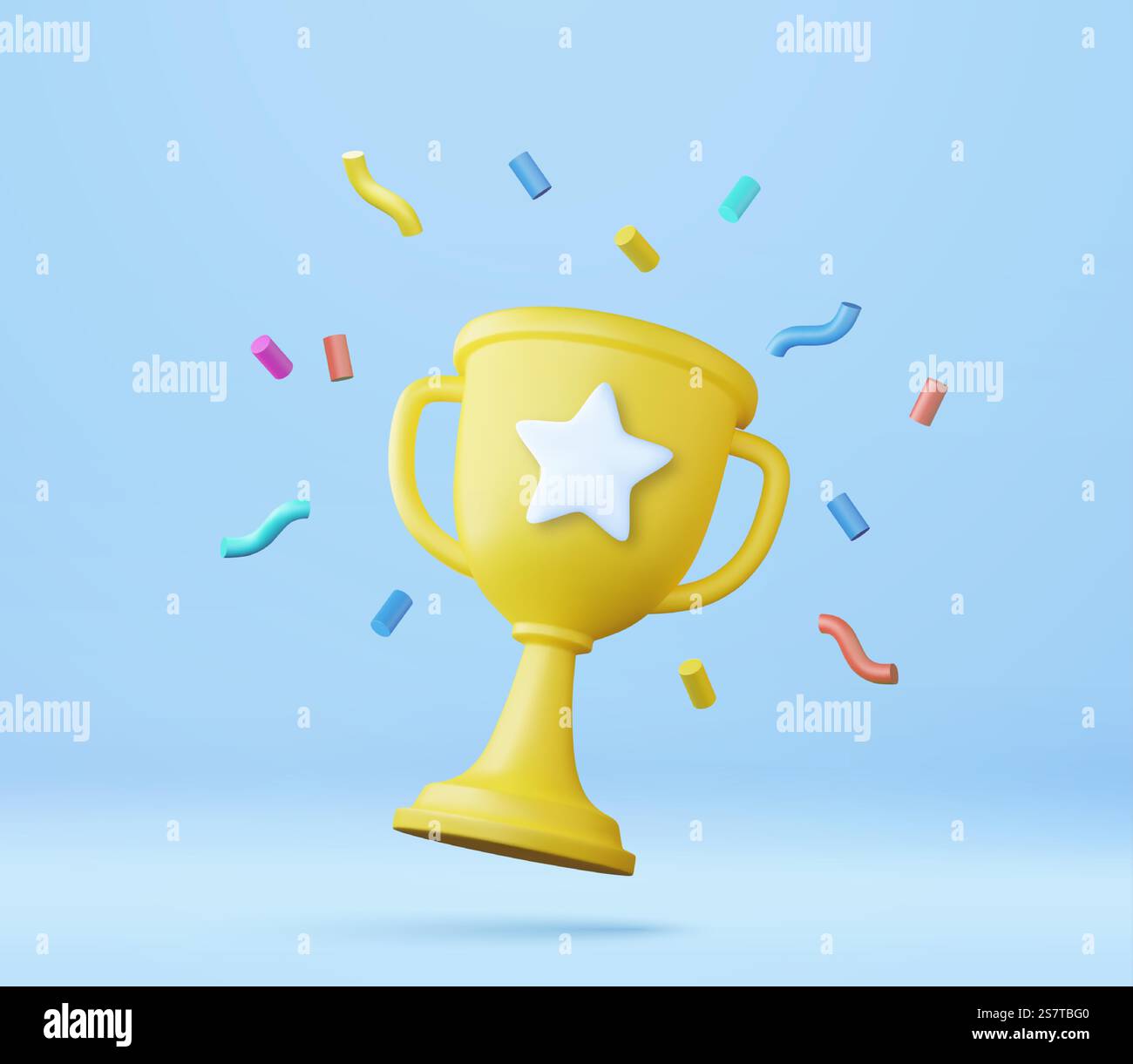 3d prize winner icon with golden cup, winners stars with objects ...