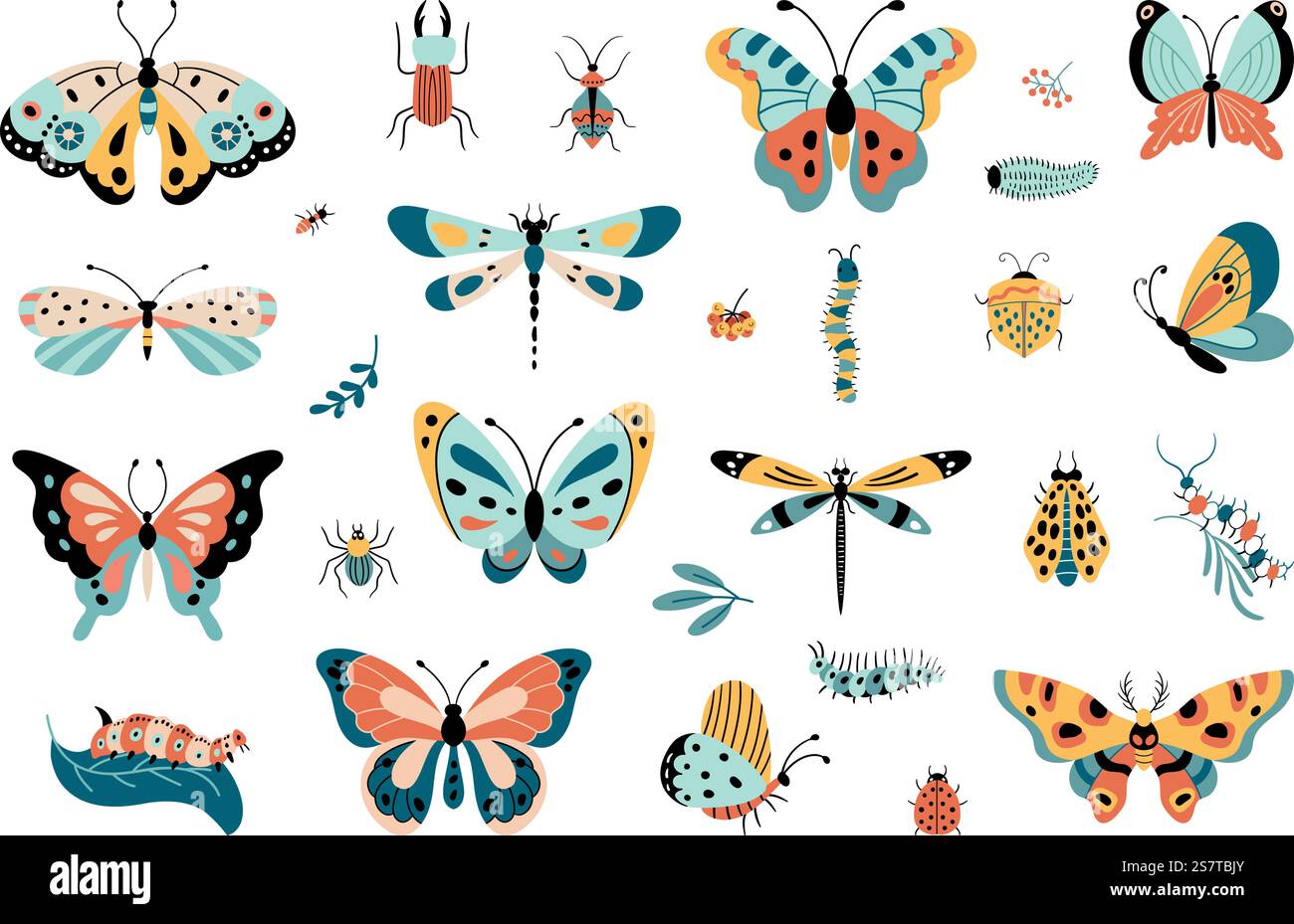 Isolated insects, butterfly and caterpillars. Beetle garden, funny ...