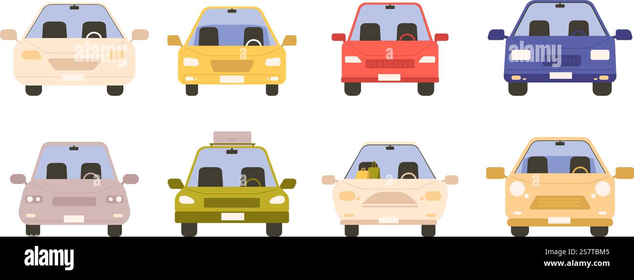 Cartoon car collection various cars front view hi-res stock photography ...