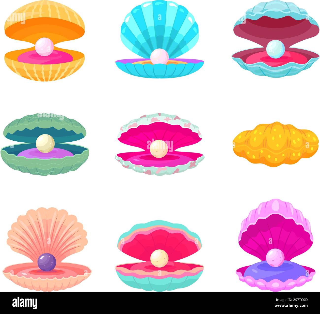 Pearls in shells. Decorative cartoon shell with pearl, different sand ...