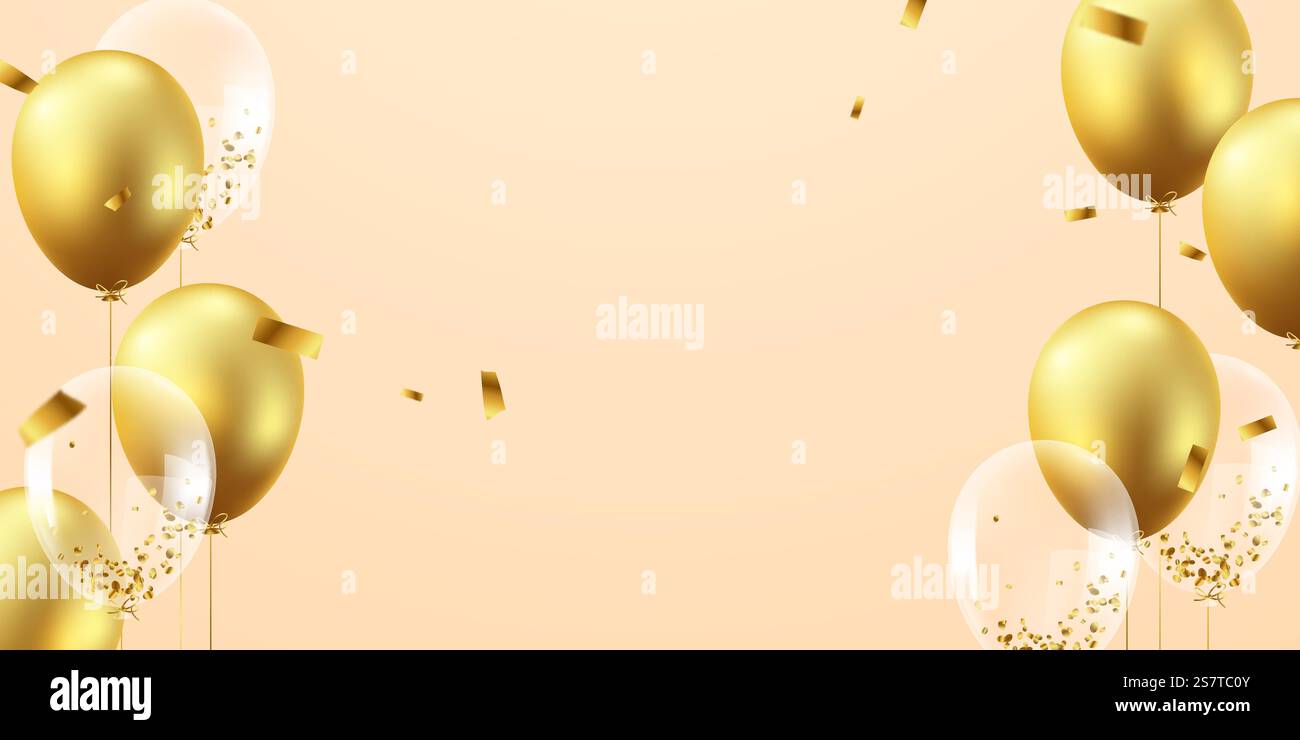 Celebration background with gold and white balloons for parties. 3d ...