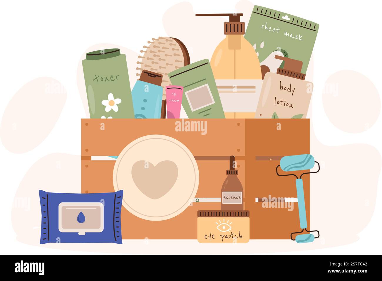 Beauty box concept. Big pack with cosmetics, bottles and tubes ...