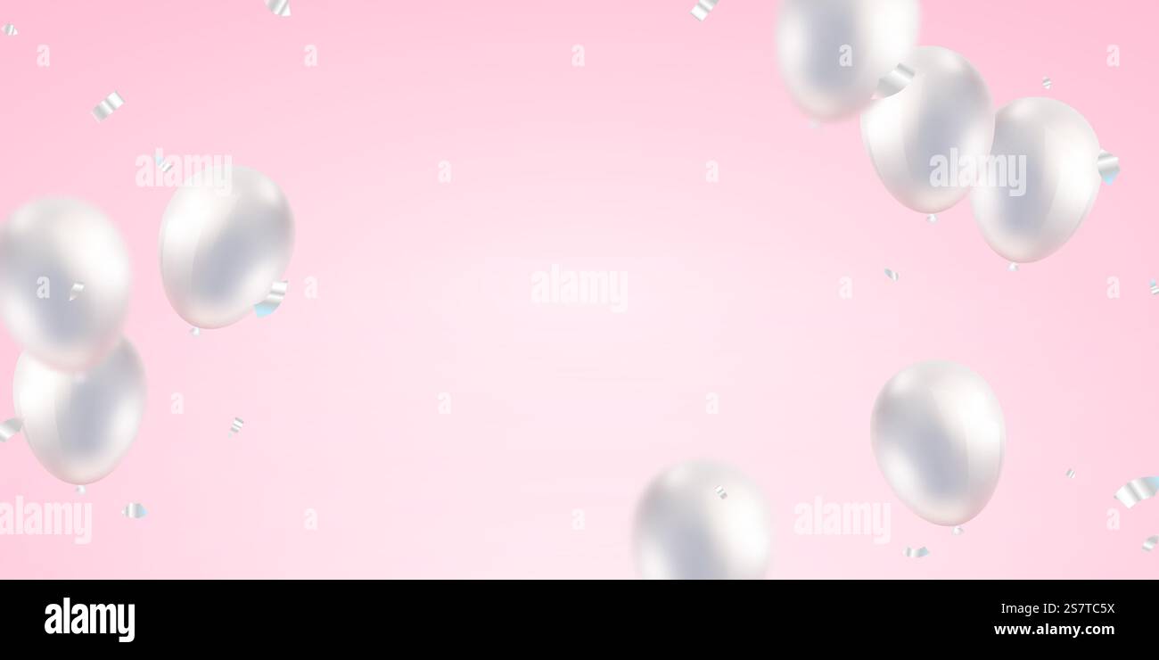 Silver 3d helium balloon background design with confetti luxury vector ...