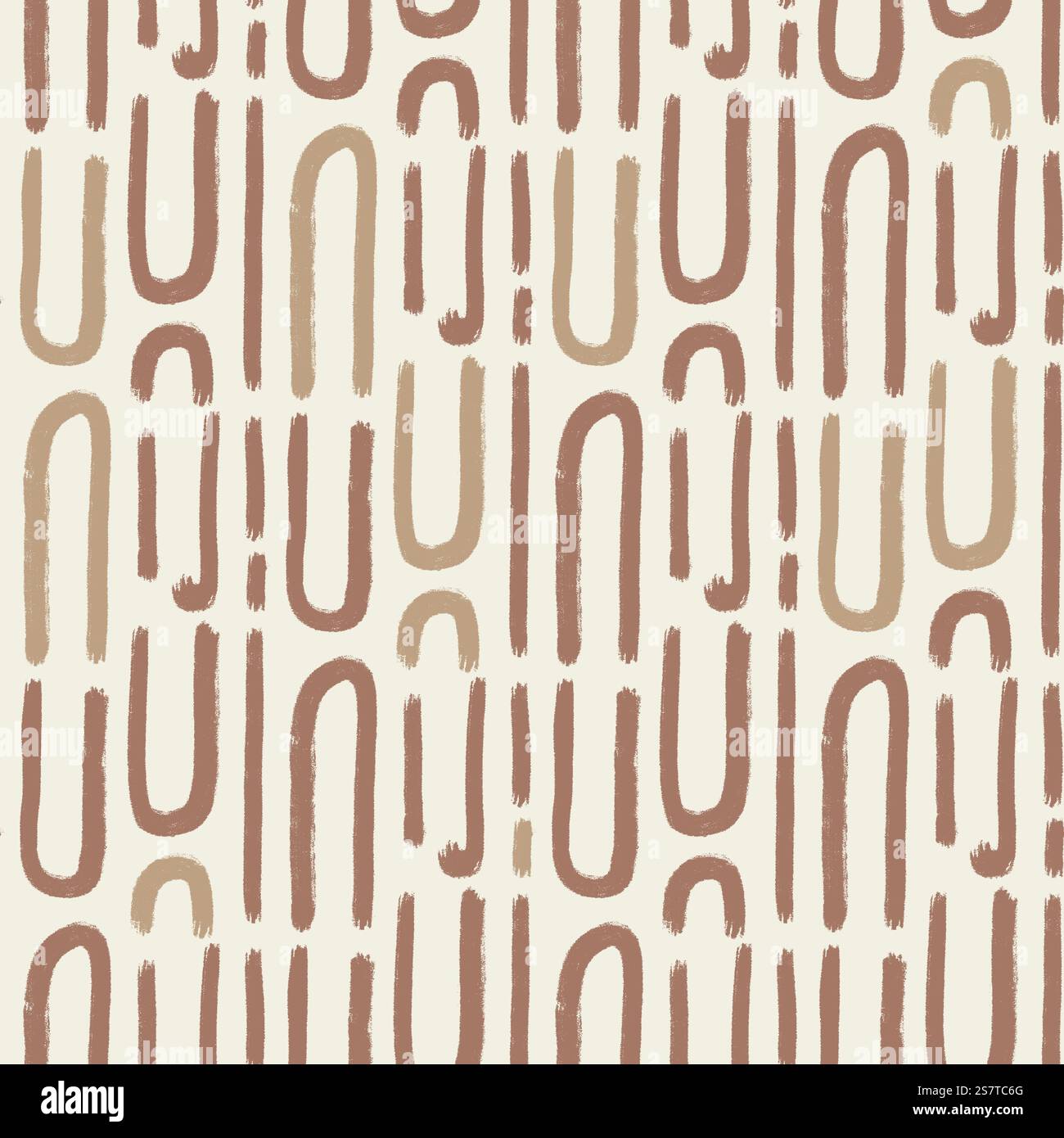 Abstract lines seamless pattern. Curved grunge stroke endless background. Wavy beige brush ink ...