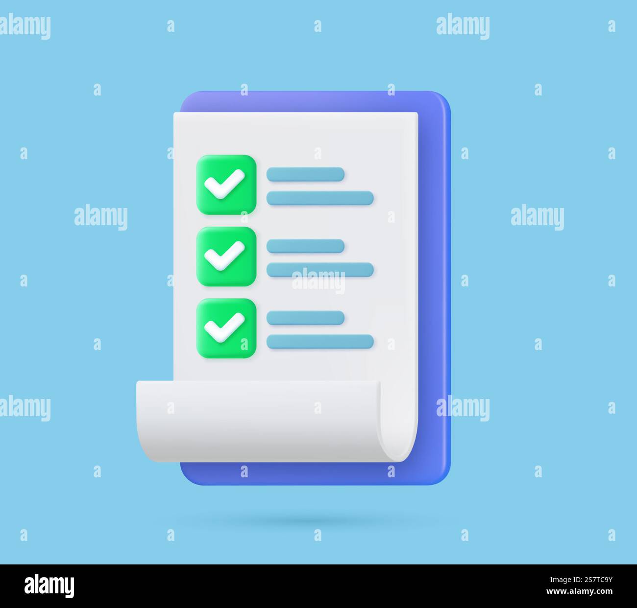 Checklist on 3d clipboard paper. Document in test form with check marks ...