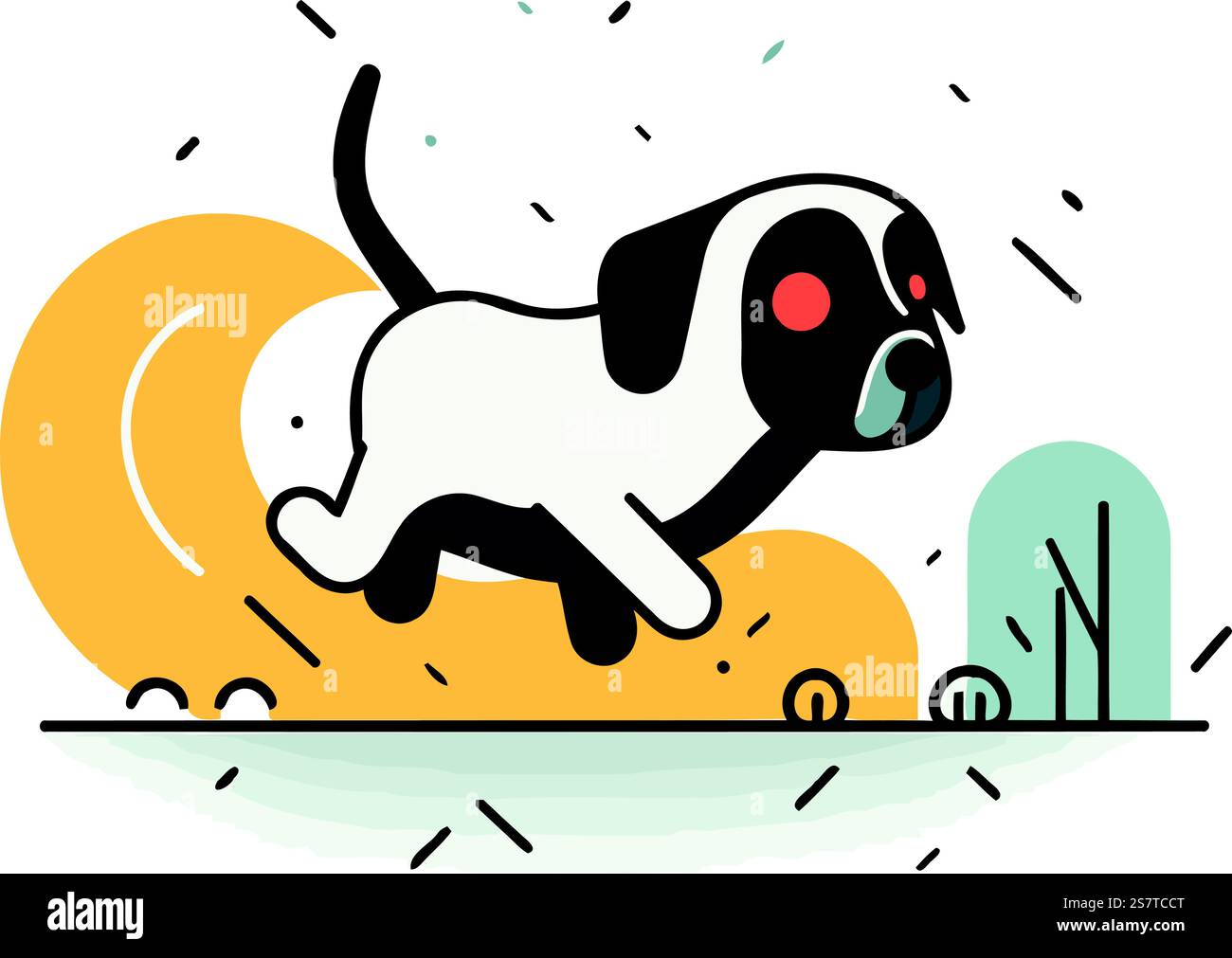 Cute cartoon dog jumping over obstacle. Vector illustration in flat ...