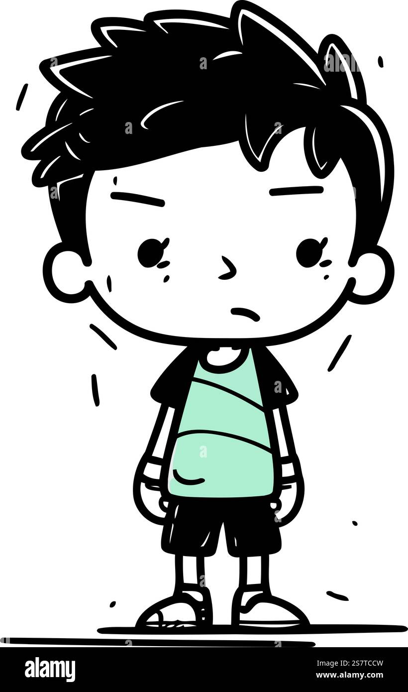 Angry boy cartoon vector illustration. Hand drawn angry boy icon Stock ...