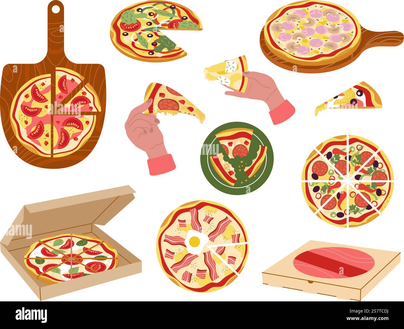 Pizza slice set, fast food and delivery pizza service. Italian cuisine ...