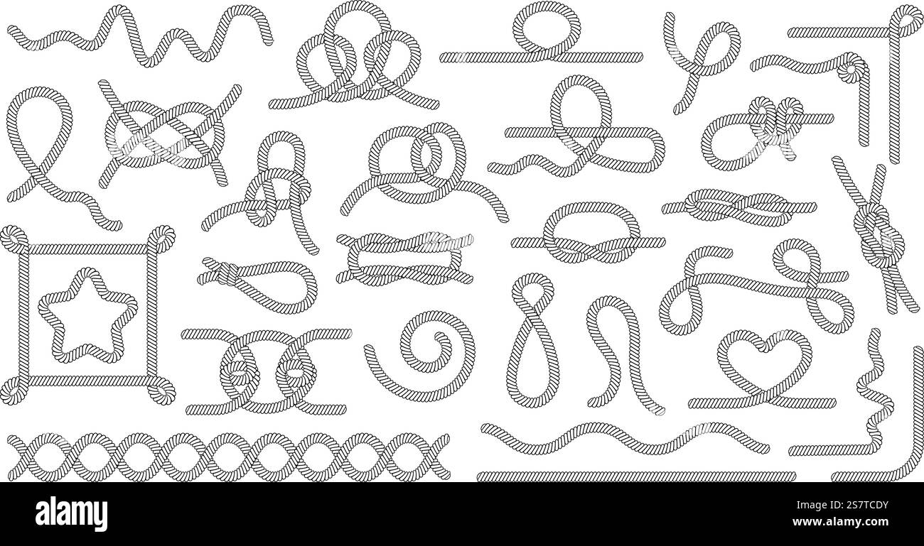 Isolated nautical knots, marine ropes frames. Sailboat and ship ...
