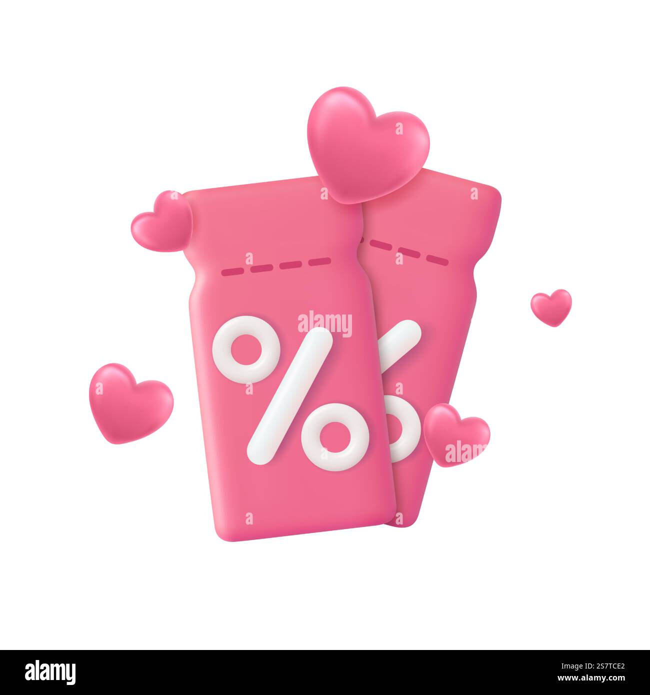 3d render discount coupon with percentage sign and flying hearts ...