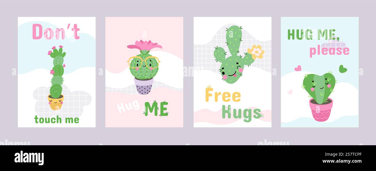 Hug me cards. Free hugs, sweet cactus characters love printable posters ...