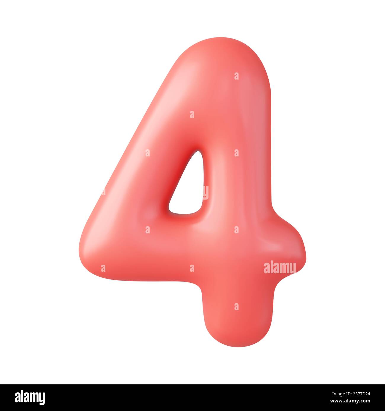 3d Number 4. Four Number sign red color. Isolated on white background ...