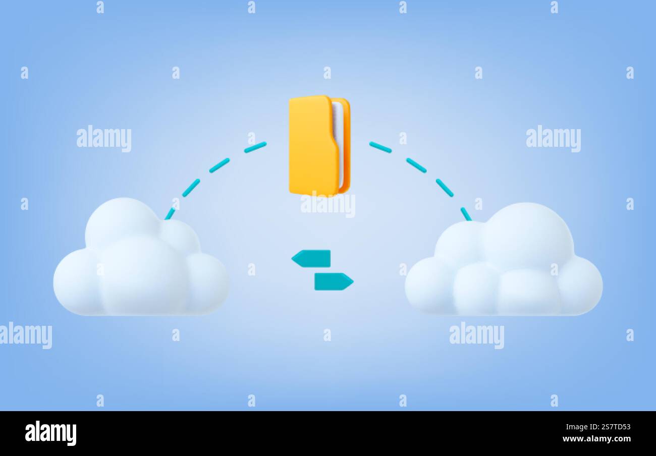 Download and cloud office 3d service concept. File sharing, yellow ...